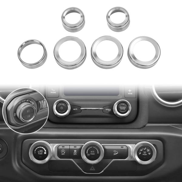 商品名: Voodonala エアコンヘッドライト センターコンソールスイッチノブトリム Jeep Wrangler JL JLU 2018-2023+ グラディエーターJTトラック用 シルバーアルミニウム合金 (特定のダイヤルパネルのみ対...