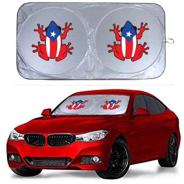 商品名: FLAGSP プエルトリコ国旗 カエル 車 フロントガラス サンシェード フロントウィンドウ フロントガラス UVカット サンバイザー プロテクター サンシェード プエルトリコ カーアクセサリー (Coqui) FLAGSP Pu...