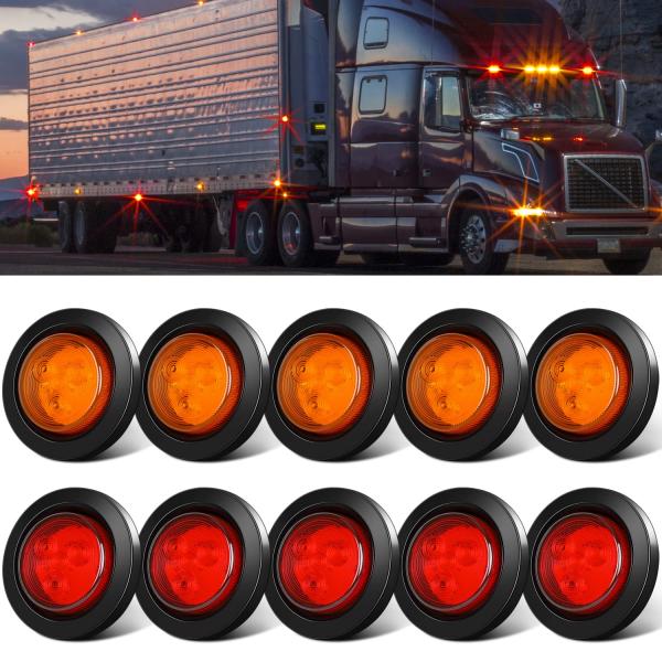 商品名:  LINKITOM 10Pack(5 Amber + 5 Red) 2" Round LED Side Marker Light, 12-24V Grommet Flush Mount 4 LED Clearance Lights...