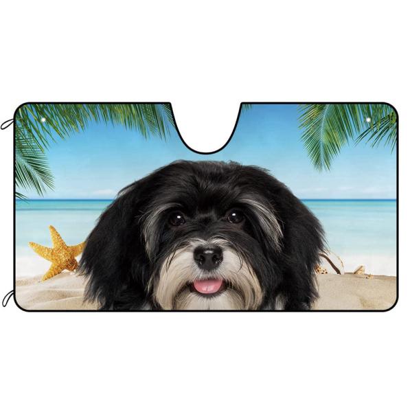商品名:  CafeTime Dog Car Front Windshield Sunshade Smiling Happy Havanese Puppy Dog in The Beach Summer Decor Vehicle Sun ...