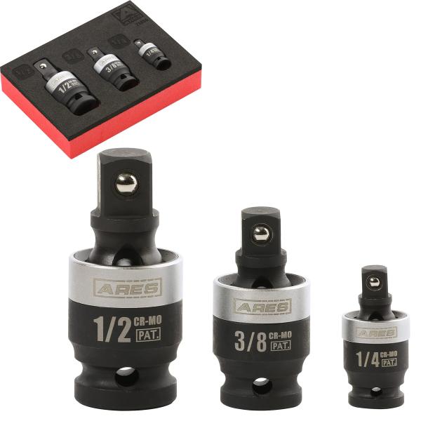 商品名: ARES 22036-3ピース スリムプロファイルインパクトユニバーサルジョイントセット - 1/4インチ、3/8インチ、1/2インチドライブクロムモリースチールインパクトグレードUジョイントソケット ? 優れたアクセスのためのス...