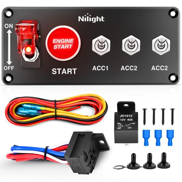 商品名:  Nilight Ignition Switch Panel 12V 5 in 1 Rocker Switch with Engine Push Button Toggle Switches with Relay Wiring H...
