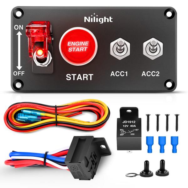 商品名: Nilight イグニッションスイッチパネル 12V 4イン1 ロッカースイッチ エンジンプッシュボタン付きトグルスイッチ リレー配線ハーネス付き LED RVトラック レーシングカー ボート マリントレーラー用 Nilight ...