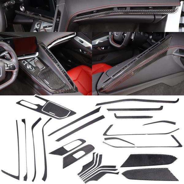 商品名: Fgtagtal 25個 リアルカーボンファイバーインテリアトリムキット シボレー コルベット C8 2020-2023、コンソールストレージパネルカバー、ウィンドウリフトトリムスイッチパネルカバートリムセット(25個セット、ブラ...