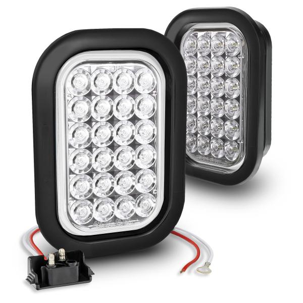 商品名: 2個 ホワイト 5インチ x 3インチ 長方形 LED トレーラーテールライトキット [DOT FMVSS 108] [SAE (2)R] [グロメット&amp;プラグ] [水中] [バックアップ/リバース] [24LED] 牽引...