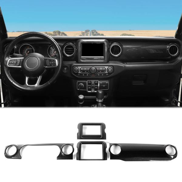 商品名: JWWY センターコンソール/ナビゲーションダッシュボード計器保護カバー トリムパネル 2018-2023+ Jeep Wrangler JL JLU &amp; Gladiator JT インテリアアクセサリー 4個 カーボンフ...