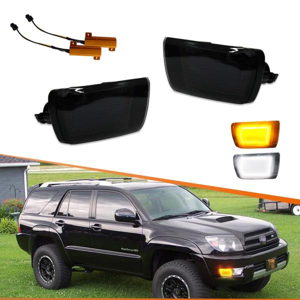 商品名: ADIIL スモークスイッチバック LED フロントバンパー ウィンカーライト フォグランプ 2003-2005 トヨタ 4ランナー用 (2個) ウィンカーランプ DRL ADIIL Smoked Switchback LED F...