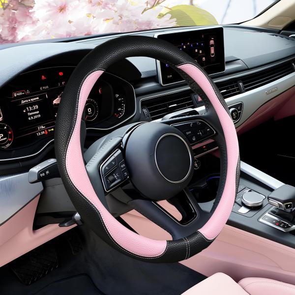 商品名: ピンク ステアリングホイールカバー 滑り止め 通気性 快適 PU イミテーションレザー キュート カーアクセサリー レディース ガールズ ユニバーサルプロテクター オールシーズン対応 15インチ ほとんどの車にフィット Pink ...