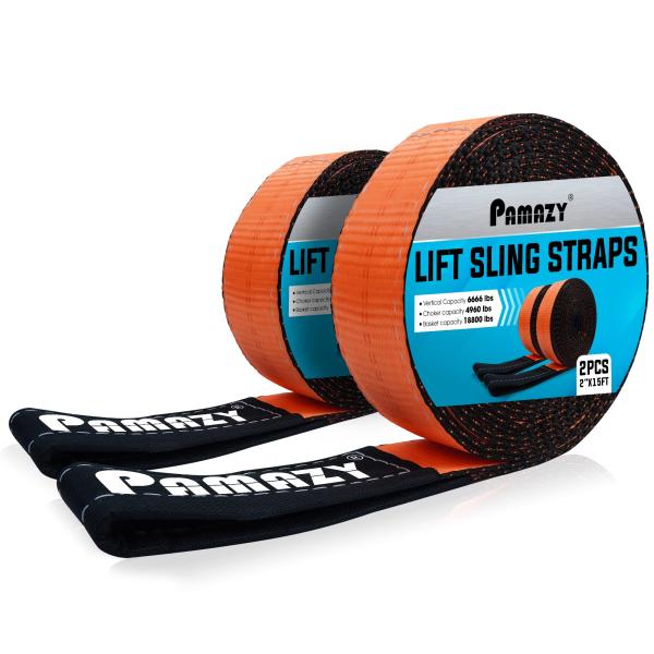 商品名: 2 Pack 2”x15FT Supper Sturdy Lift Sling Straps, 18800 Pound Capacity Heavy Duty Eye-Eye Nylon Strap for Hoist, 2-Pl...
