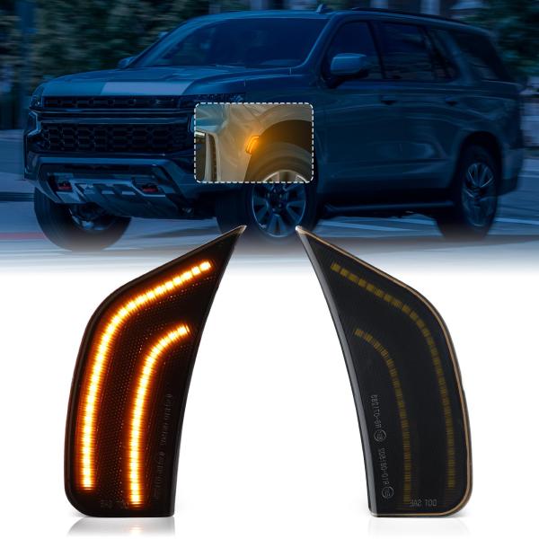商品名: アンバー LED サイドマーカーライト 2021 2022 2023 シボレー タホ サバーバン GMC ユーコン XL デナリ キャデラック エスカレード ESV スモークレンズ フロントフェンダー ウィンカーランプ Amber...