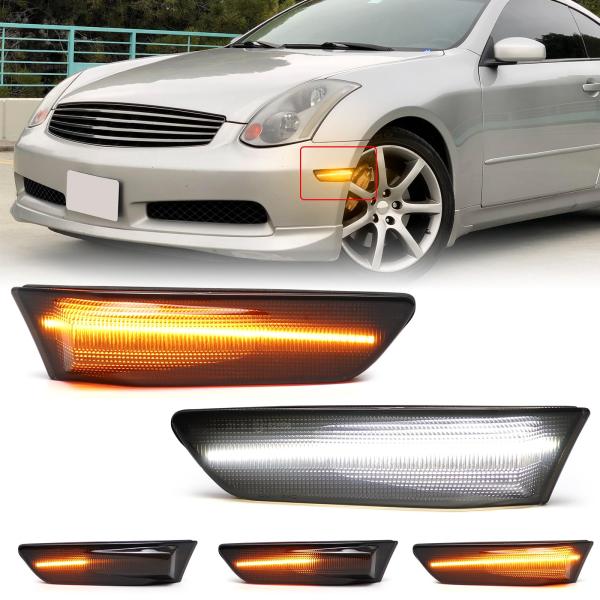 商品名: FetonAuto スイッチバック アンバー ホワイト LED サイドマーカーライト インフィニティ G35 クーペ スカイライン V35 2003-2007用 スモークレンズ シーケンシャル フロントバンパー ウィンカー ドライ...