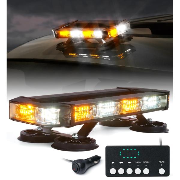 商品名: LUMENIX ホワイトアンバー 72 LED ルーフトップ 緊急ストロボライトバー コントロールパネル付き 磁気ベース 警告 点滅ビーコン 注意 交通ライトバー 建設車両 トラック 郵便 除雪機用 LUMENIX 72 LED ...