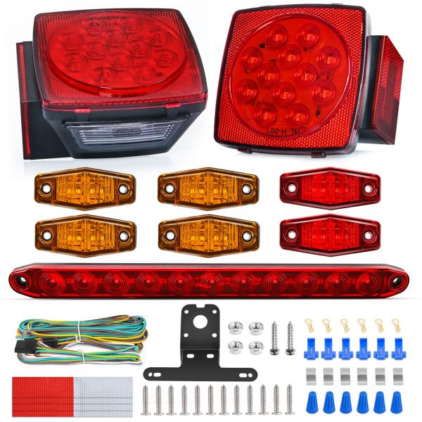商品名:  Nilight LED Trailer Light Kit Square Stop Turn Tail Light Red Amber Side Marker Light Third Brake ID Light Bar for...