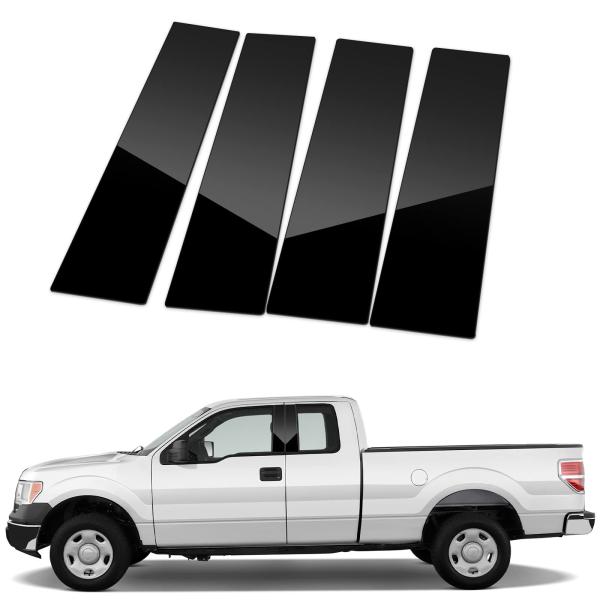 商品名: ACLONG ピラーポスト ドアウィンドウトリム 光沢ブラックステンレススチール Ford F-150 Super Cab Crew Lincoln Mark LT 2004-2014に対応 傷防止ステッカー ドアピラーモールディ...