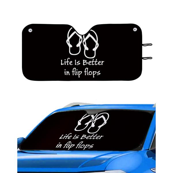 商品名:  Car Windshield Sun Shade Beach Slippers Life is Better in Flip Flops Automotive Sunshade Reflect UV Rays and Heat ...