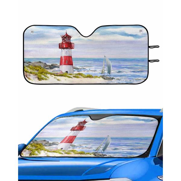 商品名:  Windshield Sunshade Watercolor Lighthouse Beach Themed Car Sun Shade,Foldable Auto Front Window Sun Shade Interior...