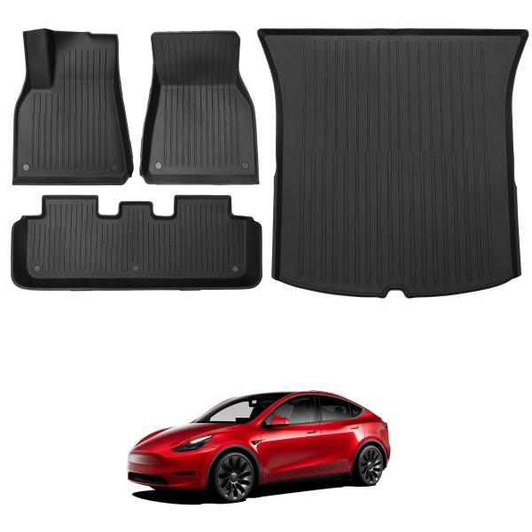 商品名:  BASENOR Tesla Model Y Floor Mats Set TPE All Weather Waterproof Floor Mat Full Carpet Set Anti-Slip Trunk Mat Inte...