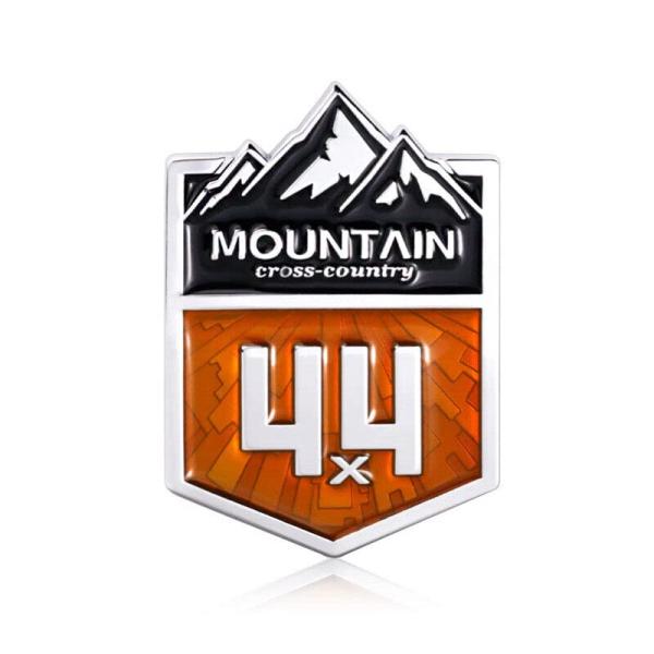 商品名: マウンテン4x4 クロスカントリーメタルカーステッカー1枚 オフロードレーシングデカール エンブレムバッジ オフロードカー トラック SUV用 (クロームブラック&amp;オレンジ) 1X Mountain 4x4 Cross C...