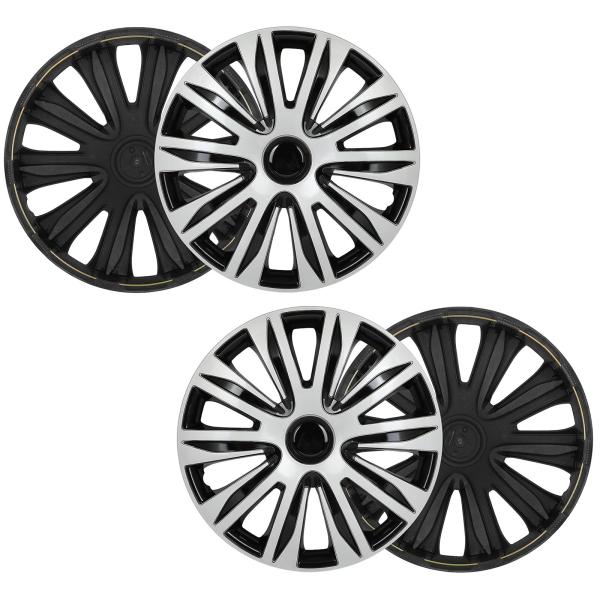 商品名: ROADFAR グロスブラック&amp;シルバー OEM スチールホイールハブキャップ リム 16インチ ホイールカバー 4個セット販売 ROADFAR Gloss Black &amp; Silver OEM Steel Whe...