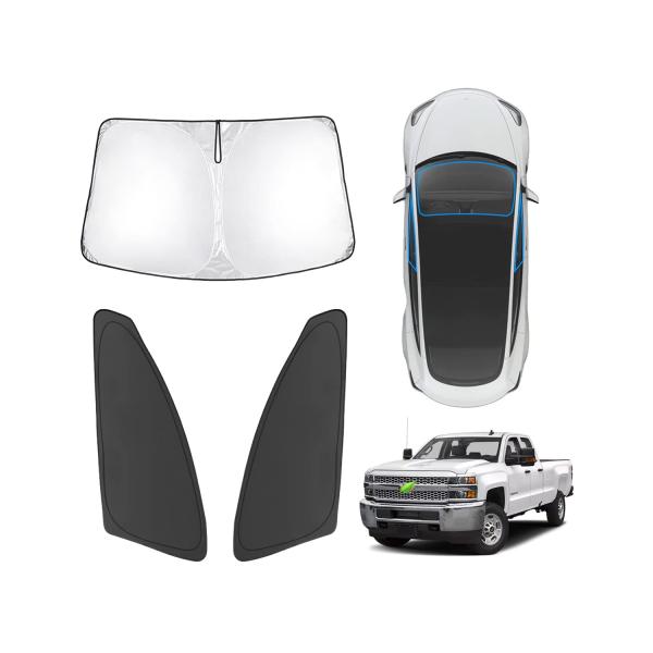 商品名:  Karltys Reflective Windshield Sunshade for 2015-2019 GMC Sierra/Chevy Silverado 2500HD 3500HD, 3-Pack Front and Si...