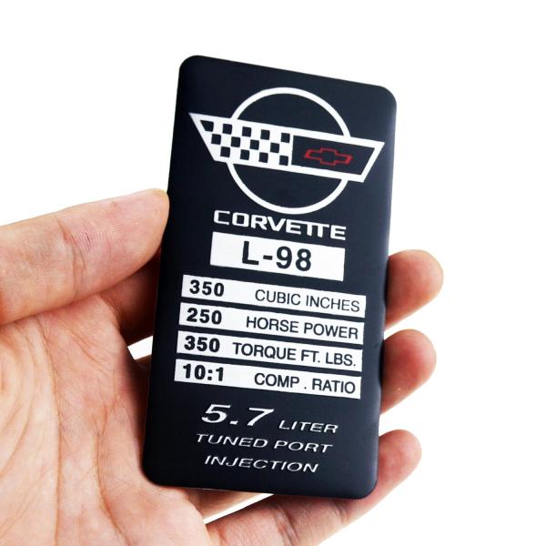 商品名:  1Pc C4 Corvette Spec Metal Data Plate Emblem 3D Badge Nameplate 1991 L98, 250 HP, 350 TQ Engine ID Replacement for...