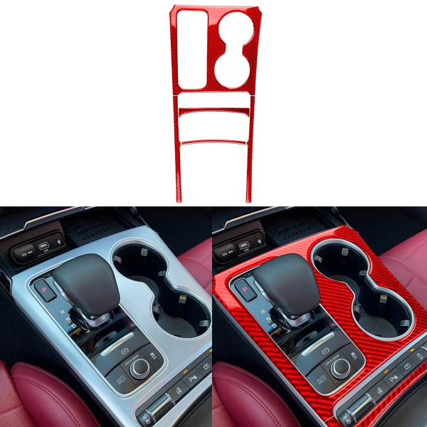 商品名: NVCNX リアルプレミアムカーボンファイバーカーセンターコンソール ギアシフトパネル カップホルダー カバー デカール デコレーション KIA Stinger GT 2018-2023に対応 インテリアトリムアクセサリー レッド...