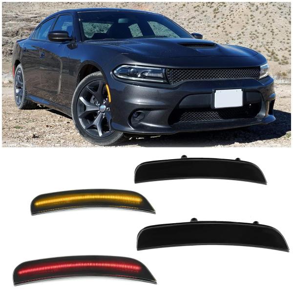 商品名: HECASA サイドマーカーライト 2015-2022 Dodge Charger LED サイドマーカーランプ リフレクター フロントリア レッド イエロー スモークレンズ 交換用 68214404AA 68214405AA 6...