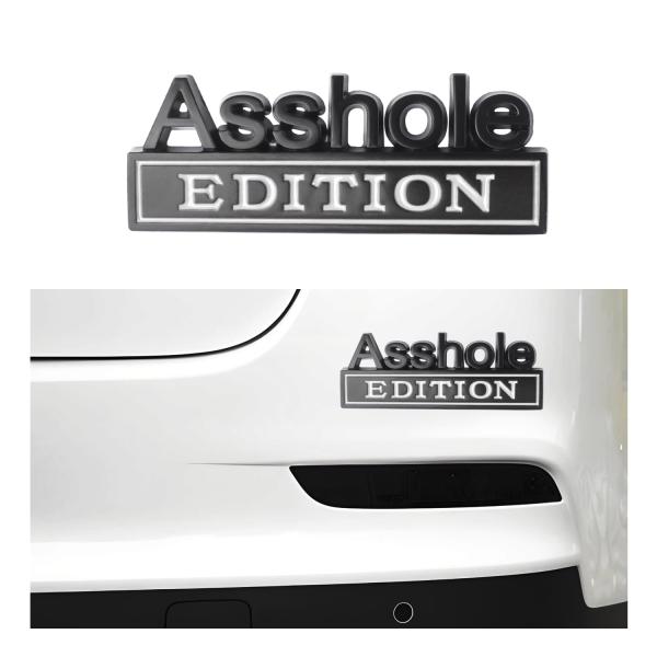 商品名: Asshole Edition カスタムカーエンブレム 3D ヘビーメタル カーバッジ 車用デカール 強力な車のエンブレム粘着付き 最高の自動車外装アクセサリーデコレーション (ブラック/ホワイト) Asshole Edition...