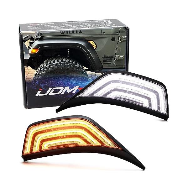 商品名: iJDMTOY セミクリアレンズ ホワイト/アンバー シーケンシャル ブリンク スイッチバック LED フェンダー フレア ベント トリム 交換用サイドマーカー ライティングキット(アドオン)、Jeep Wrangler JL、G...