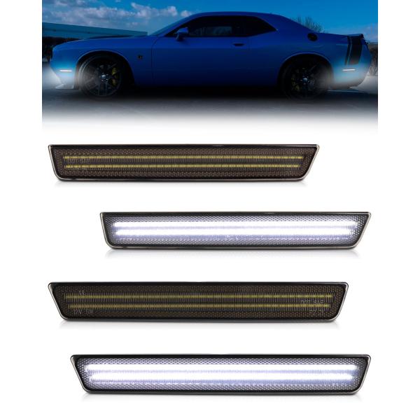 商品名:  PWOBVZ White LED Side Marker Lights for Dodge Challenger 2015 2016 2017 2018 2019 2020 2021 2022 2023 Smoked Lens ...