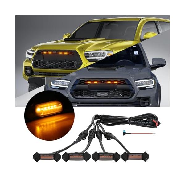 商品名: FICOLPO タコマグリルライト 4個 トヨタ タコマ 2016-2023 TRD Pro対応 OEMスタイル タコマ LED フロントグリルライト アクセサリー ヒューズ&amp;ハーネス付き (アンバー) FICOLPO 4...