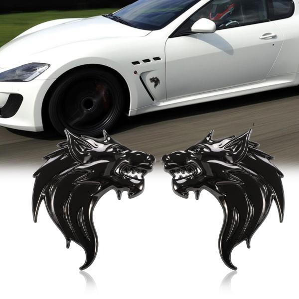 商品名: TOMALL 3D ウルフヘッド メタルエンブレム 車 オートバイ サイドフェンダー エンブレム リアトランク バッジ ステッカー 3D 動物デカール すべての車種用 レーシングスポーツ装飾 カーアクセサリー用 - 2個 ブラック...