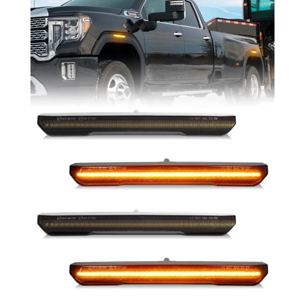 商品名:  PWOBVZ Smoked lens Amber LED Side Marker Light for GMC Sierra 2500HD 3500HD 2020 2021 2022 2023 2024 Pickup Truck，...