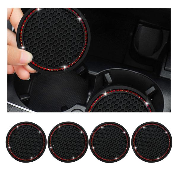 商品名: Dickno 車用カップコースター 4個 2.75インチ クリスタルラインストーン 自動車カップホルダーインサートコースター 滑り止め耐久性 車用ドリンクカップマット ユニバーサル車両インテリア装飾アクセサリー (ブラック&amp...
