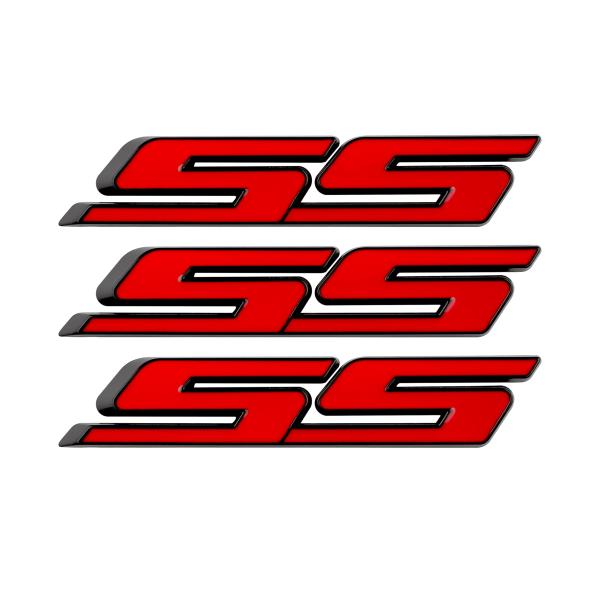 商品名: SSエンブレムカーステッカー3個。ユニバーサルフィット。すべての車のサイド、リアフロントトランク(レッドブラック) 3pcs SS Emblems Car Sticker Universal Fit for All Car Sid...