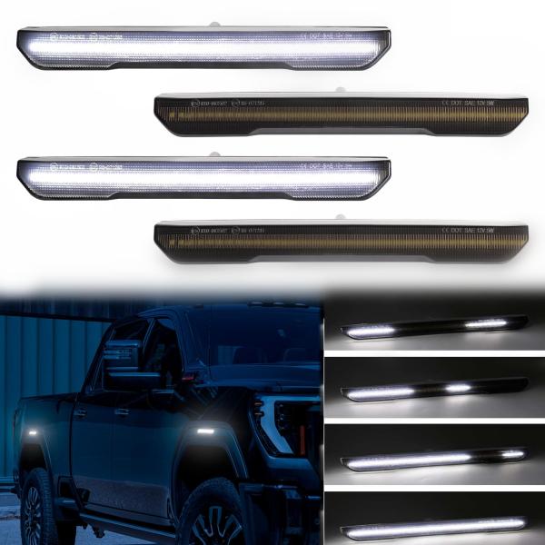 商品名:  FetonAuto Dynamic Sequential White LED Side Marker Lights for GMC Sierra 2500HD 3500HD Pickup Truck 2020 2021 2022...