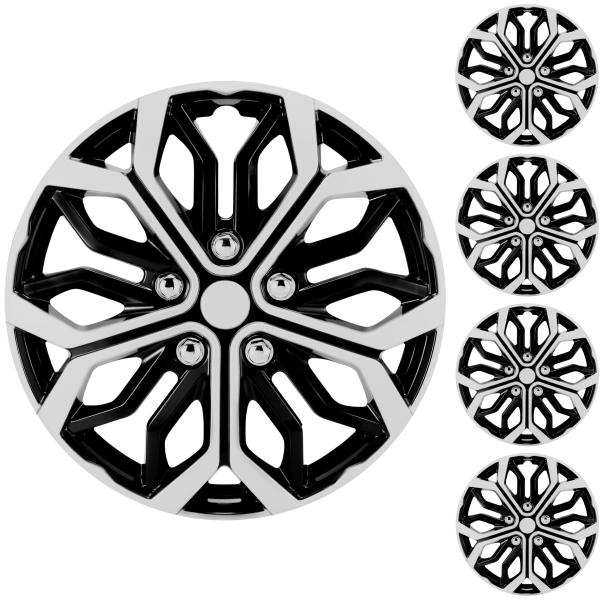 商品名:  CROSS PIONEER 15 inch Hubcaps Set of 4 - Made in Taiwan - Universal Polished Black &amp; Silver Wheel Covers - Fit...