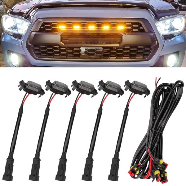 商品名: Linkstyle 5個 フロントグリルLEDライト アンバー LED グリルライト 防水 デイタイム ランニング グリルランプ ハーネス付き 2016-2019 Tacoma TRD PRO フロントグリル用 (スモークレンズ)...