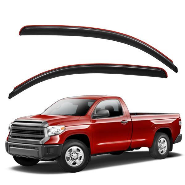 商品名: Lightronic WV192711 インチャンネル サイドウィンドウ ディフレクター &amp; バイザー ベント レインガード ダークスモーク 2点セット 2007-2017 トヨタ タンドラ レギュラーキャブに適合 Lig...