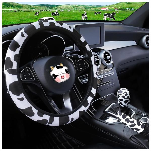 商品名: SuperKaKa 牛柄ハンドルカバー 3個 オートキュート 滑り止め 通気性 牛柄 シフトギア &amp; ハンドブレーキカバー ユニバーサル 車内アクセサリー 男女兼用 (ブラック) SuperKaKa 3PCS Cute P...
