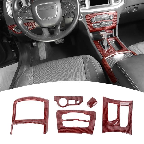 商品名: PDKLIN 充電器センターコンソール用ダッシュボードトリム 2015-2024 Dodge Charger レッドカーボンファイバーインテリアアクセサリー 5個 PDKLIN for Charger Center Console...