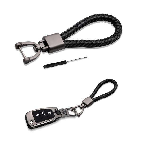 商品名: ASUBHA カーキーホルダー レザーカーフォブキーホルダー 自動キーリングストラップ カーアクセサリー 紛失防止 カーキーチェーン すべての車にフィット (ブラック) ASUBHA Universal Leather Car F...