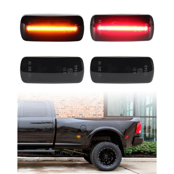 商品名:  Smoked Lens LED Side Marker Lights for 2010-2017 Dodge Ram 2500 3500 Double Wheel Fender, Amber ＆ Red Front Rear S...