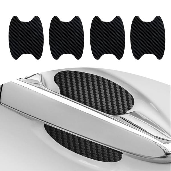 商品名: awlbed Pack-4 車のドアハンドルドアボウルステッカー、3.35インチ x 6.6 cm カーボンファイバー 防水 日焼け防止装飾、傷防止保護フィルム、車用汎用非マーキング自己粘着ステッカー(ブラック) awlbed P...