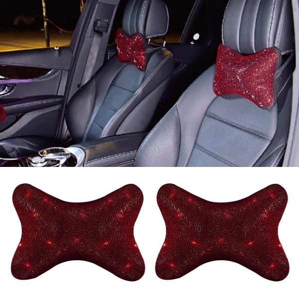 商品名: GLSOWEE カーネックピロー 運転席用 キラキラ光るクリスタルラインストーンダイヤモンド 快適なヘッドレストクッション ヘッドレスト ネックサポート リラックス カーインテリアアクセサリー 女性用 ガーリー(レッド) 2PCS...