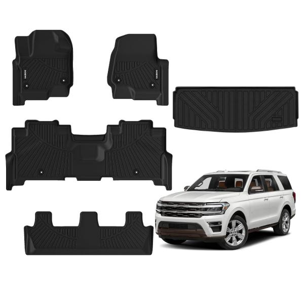 商品名: Naibeve フロアマット 2018-2024 フォード エクスペディション 8 シート 2列目ベンチシート付き - 全天候型 フォード エクスペディション フロアマット ライナー 3列目&amp;カーゴライナー 3列目アクセサ...