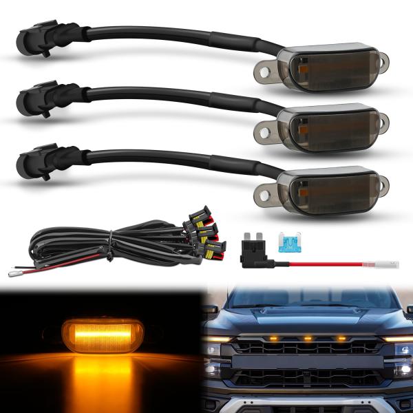 商品名: Nilight フロントグリルマーカーライト 3個 4LED アンバー LEDライト スモークレンズ 防水 2004-2019 フォード F-150 ラプターと2013-2018 Dodge Ram 1500 Raptor アフタ...