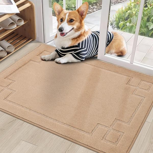 商品名: BEQHAUSE ドアマット ダートトラッパー ウェルカムマット 吸収性 ロープロファイル 玄関マット 滑り止め 洗濯可能 フロントドッグドアマット 泥だらけの足、バックドア、玄関、廊下、24インチx36インチ、トープ BEQHA...