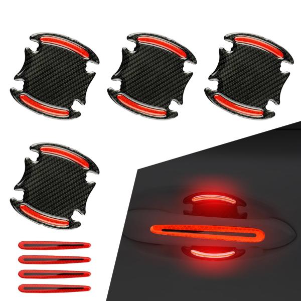 商品名: dawfall Pack-8 車のドアハンドルドアボウルステッカー、8.1 cm x 3.5 インチ + 0.5 インチ x 3.5 インチ カーボンファイバー テクスチャード フレキシブル 反射 警告 デカール、ペイントスクラッ...