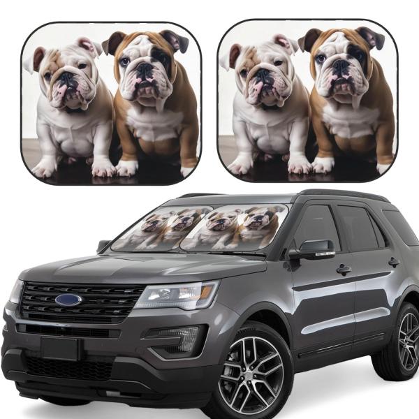 商品名:  2 PCS Car Windshield Sun Shade Two Cute Bulldog Dogs Car Front Window Sunshade Universal Foldable Sun Visor Protec...